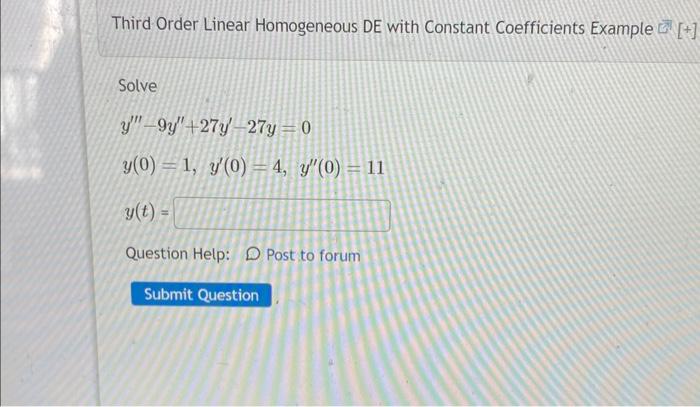 Solved Third Order Linear Homogeneous DE with Constant | Chegg.com