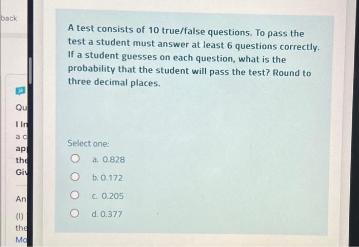 Solved A test consists of 10 true/false questions. To pass | Chegg.com