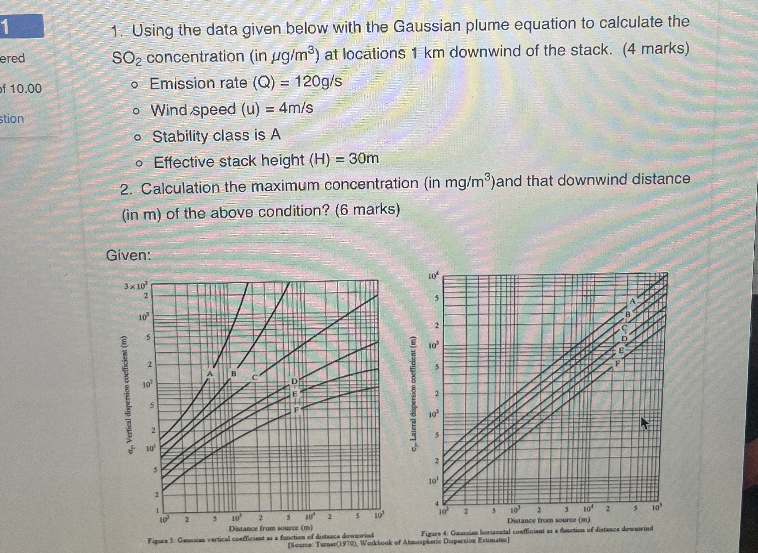 Solved 1Using the data given below with the Gaussian plume | Chegg.com