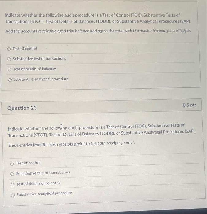 Solved Indicate whether the following audit procedure is a | Chegg.com