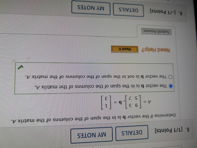 Solved Determine if the vector b ﻿is in the span of the | Chegg.com