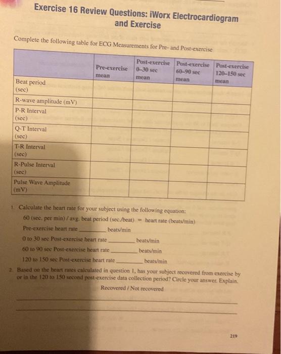 Solved Exercise 16 Review Questions: iWorx Electrocardiogram | Chegg.com