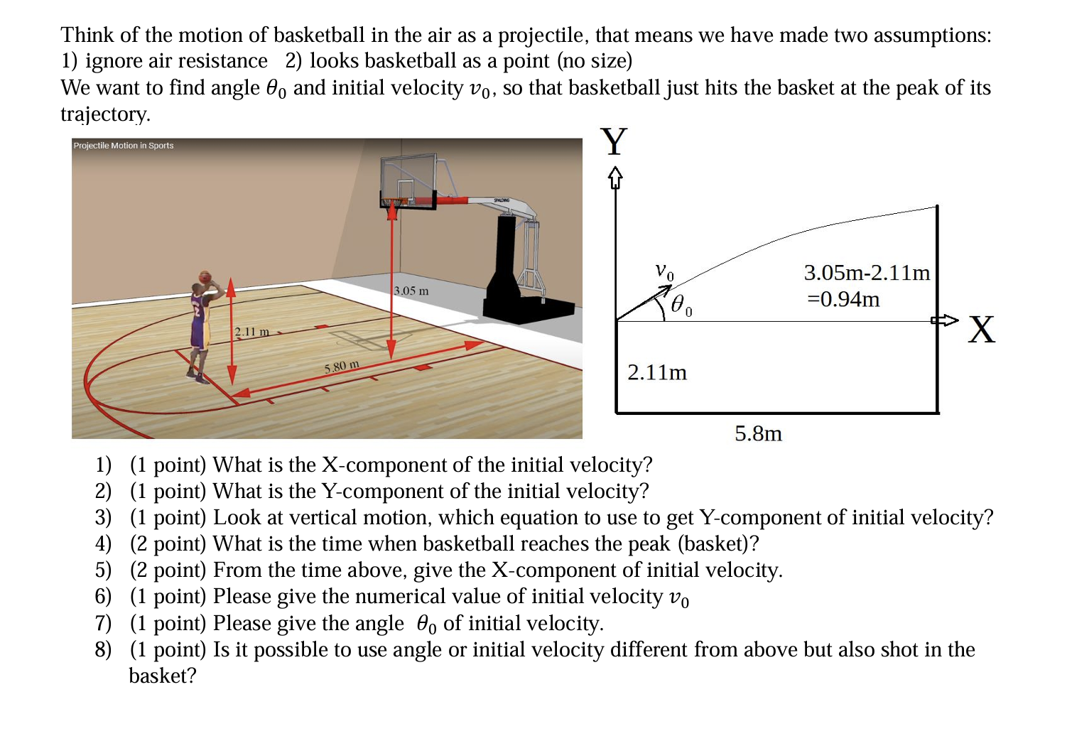 Solved ignore air resistance 2) ﻿looks basketball as a point | Chegg.com