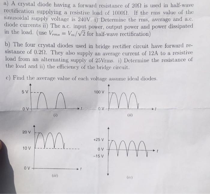 Solved a) A crystal diode having a forward resistance of | Chegg.com