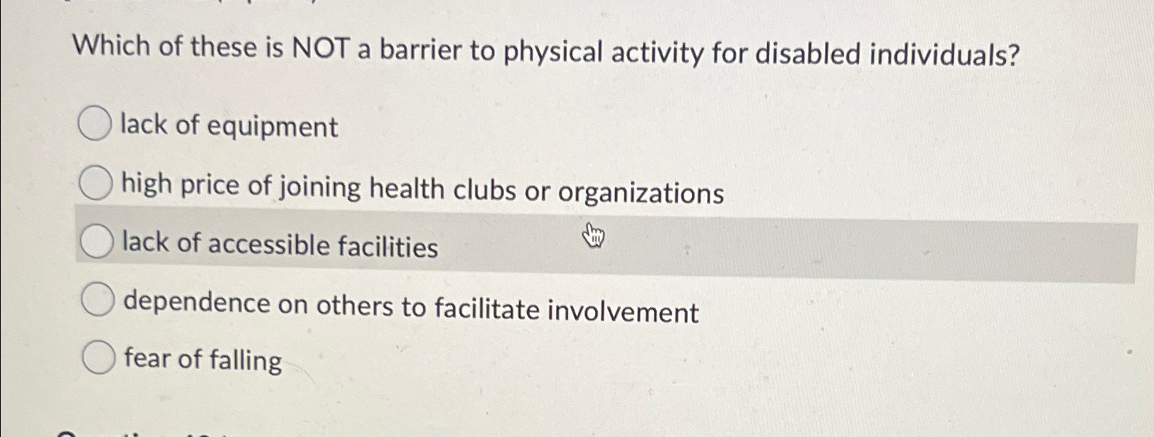 Solved Which of these is NOT a barrier to physical activity | Chegg.com