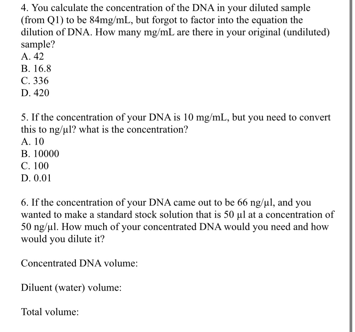 You calculate the concentration of the DNA in your | Chegg.com