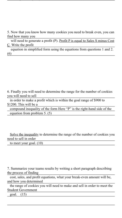 Solved College Algebra: The Great Cookie Bake Names: Date: | Chegg.com