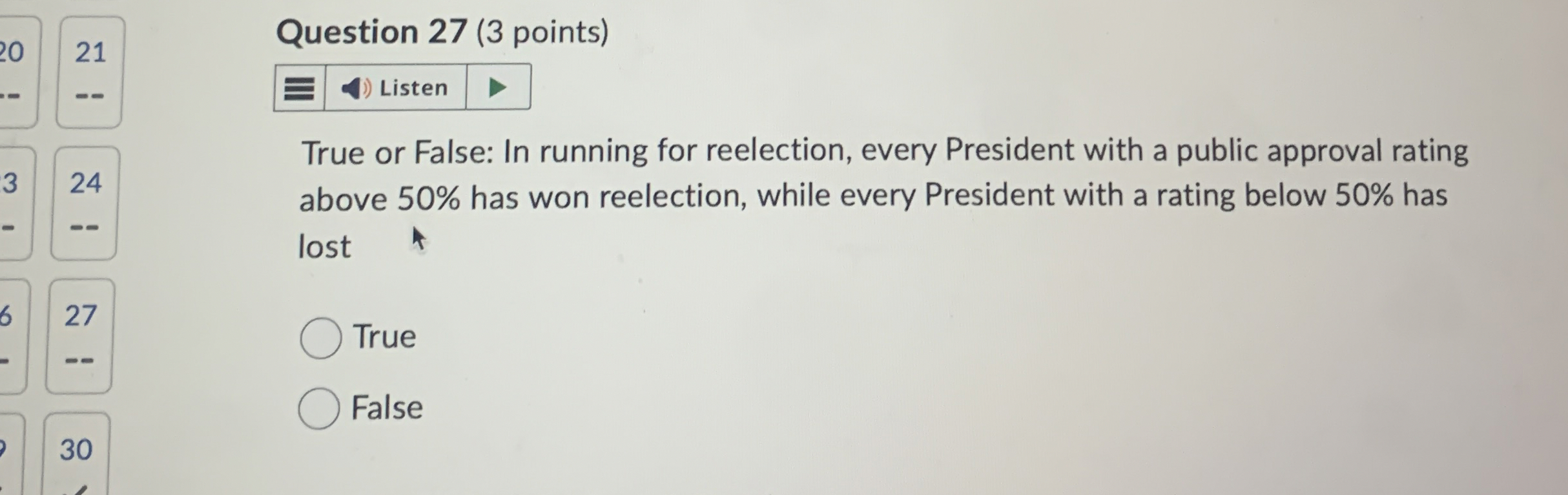 Solved Question 27 (3 ﻿points)True or False: In running for | Chegg.com