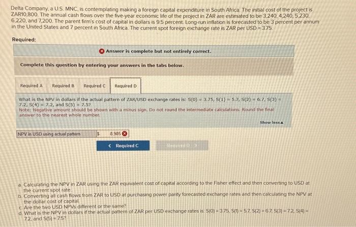 Solved Delta Company, a US. MNC, is contemplating making a | Chegg.com