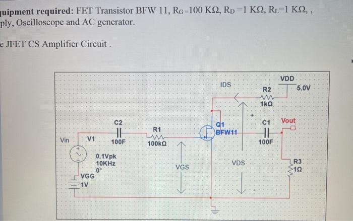 Solved quipment required: FET Transistor BFW 11, RG-100 KS2, | Chegg.com
