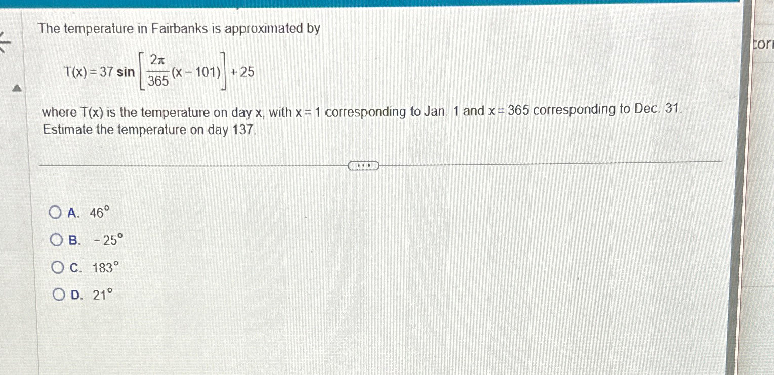 Solved The temperature in Fairbanks is approximated | Chegg.com