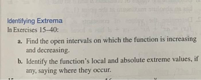 Solved Identifying Extrema In Exercises 15-40: a. Find the | Chegg.com