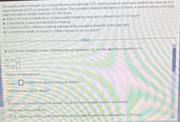Solved The quality-control manager at a compact fluorescent | Chegg.com