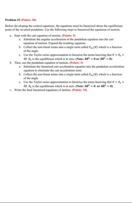 Problem #2 (Points: 20) Before developing the control | Chegg.com