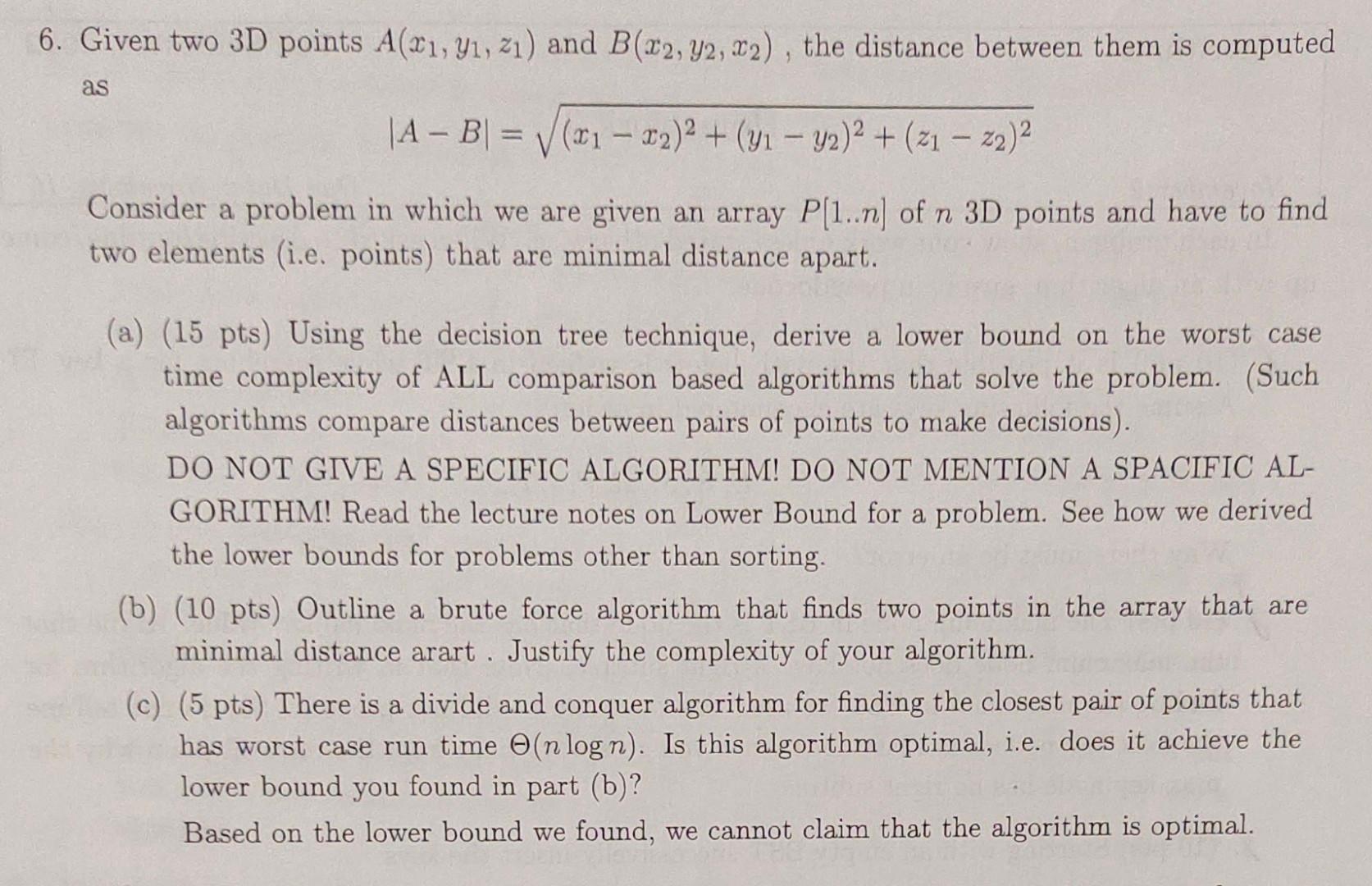 Solved 6 Given Two 3d Points A X1 Y1 Z1 And B X2 Y2 X2