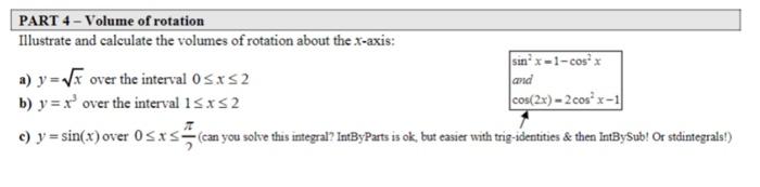 Solved Illustrate and calculate the volumes of rotation | Chegg.com