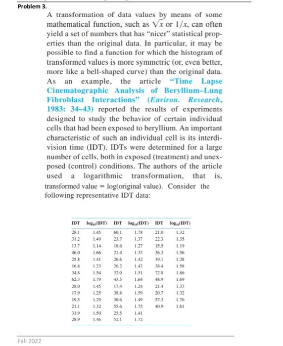 A transformation of data values by means of some | Chegg.com