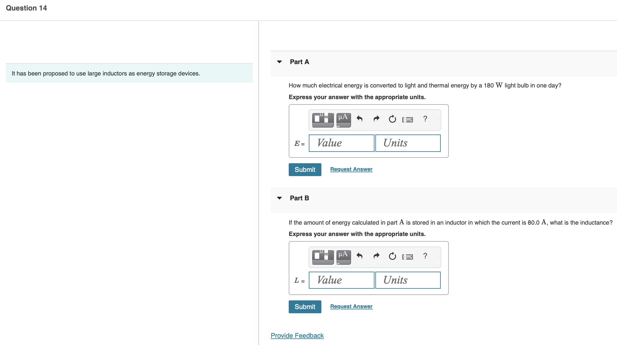 Solved Part A It has been proposed to use large inductors as | Chegg.com