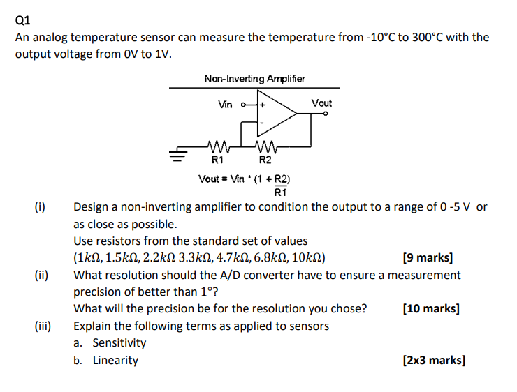 Q1An analog temperature sensor can measure the | Chegg.com