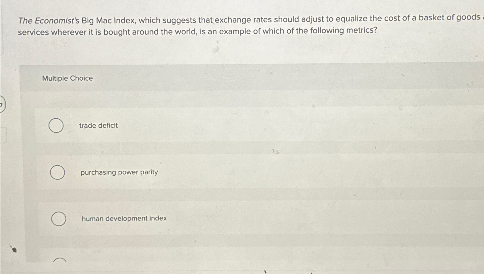Solved The Economist's Big Mac Index, which suggests that | Chegg.com