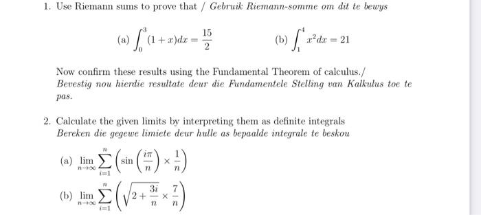 Solved 1. Use Riemann sums to prove that / Gebruik | Chegg.com