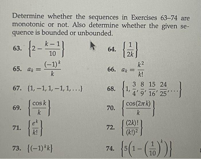 Solved Determine whether the sequences in Exercises 63-74 | Chegg.com