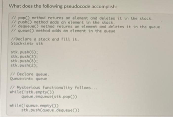 Solved What does the following pseudocode accomplish: // | Chegg.com