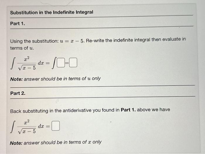 Solved Using the substitution: u=x−5. Re-write the | Chegg.com