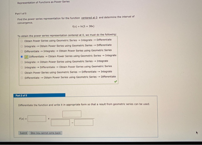 Solved Representation of Functions as Power Series Part 1 of | Chegg.com
