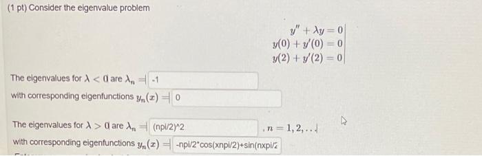 Solved (1 pt) Consider the eigenvalue problem | Chegg.com