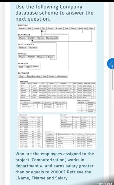Solved Use the following Company database scheme to answer | Chegg.com