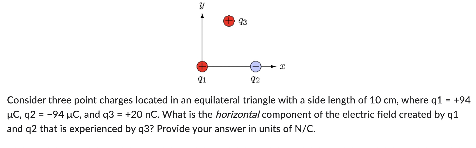 Solved Consider three point charges located in an | Chegg.com