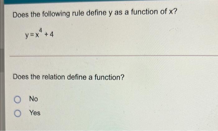 Solved Does the following rule define y as a function of x? | Chegg.com