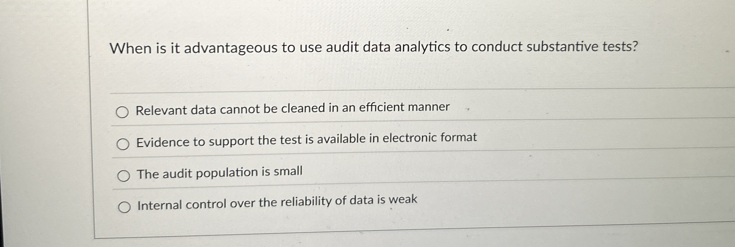 Solved When is it advantageous to use audit data analytics | Chegg.com