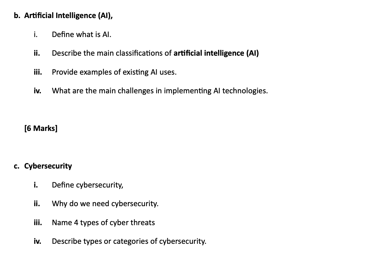 Solved b. ﻿Artificial Intelligence (AI),i. ﻿Define what is | Chegg.com