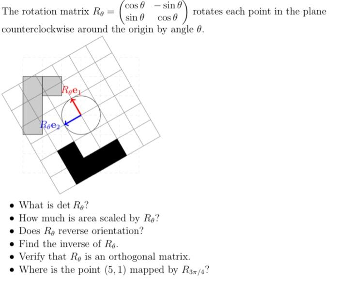 Solved The rotation matrix RA cose - sine rotates each point | Chegg.com