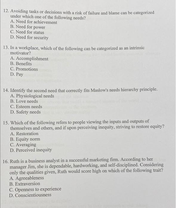 Solved 12. Avoiding tasks or decisions with a risk of | Chegg.com