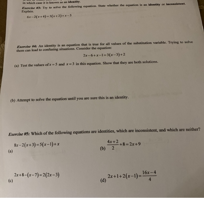 Solved in which case it is known as an identity. Exercise | Chegg.com