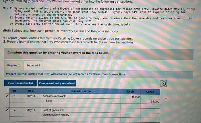Solved Sydney Retailing (buyer) and Troy Wholesalers | Chegg.com