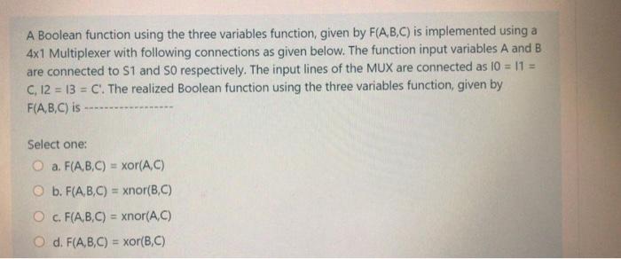 Solved A Boolean Function Using The Three Variables