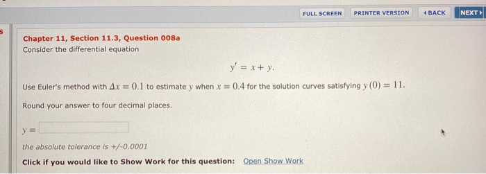 Solved FULL SCREEN PRINTER VERSION BACK NEXT Chapter 11, | Chegg.com