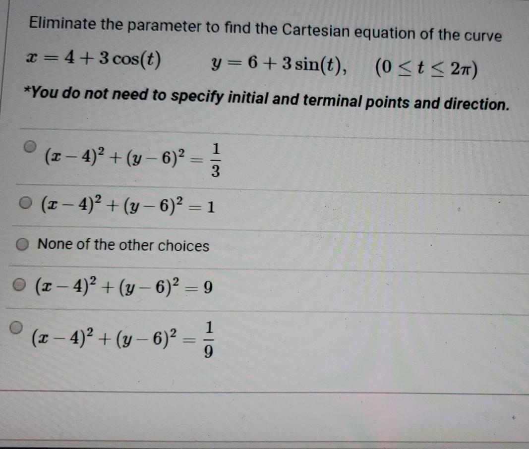 Solved Eliminate the parameter to find the Cartesian | Chegg.com