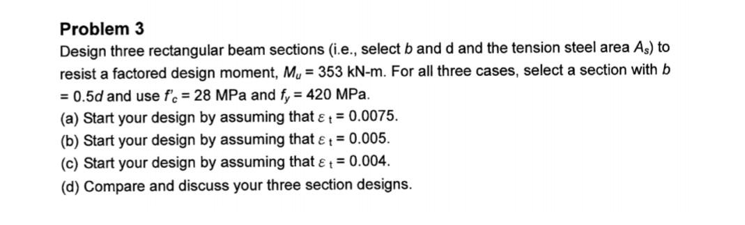 Solved Problem 3 Design three rectangular beam sections | Chegg.com