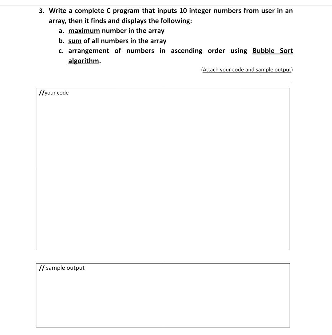 Solved 1. Write a complete C program that declares an array | Chegg.com