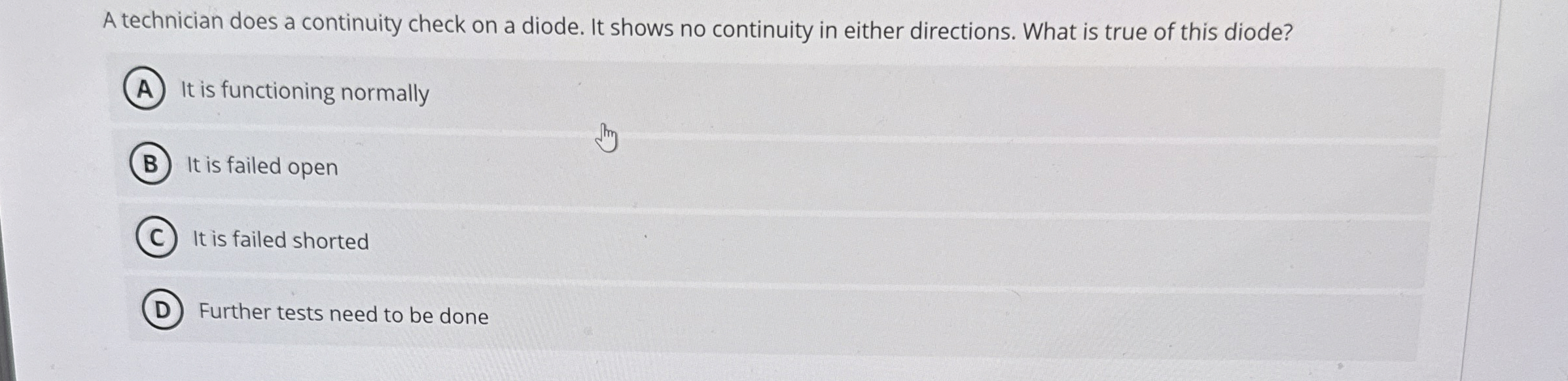Solved A technician does a continuity check on a diode. It | Chegg.com