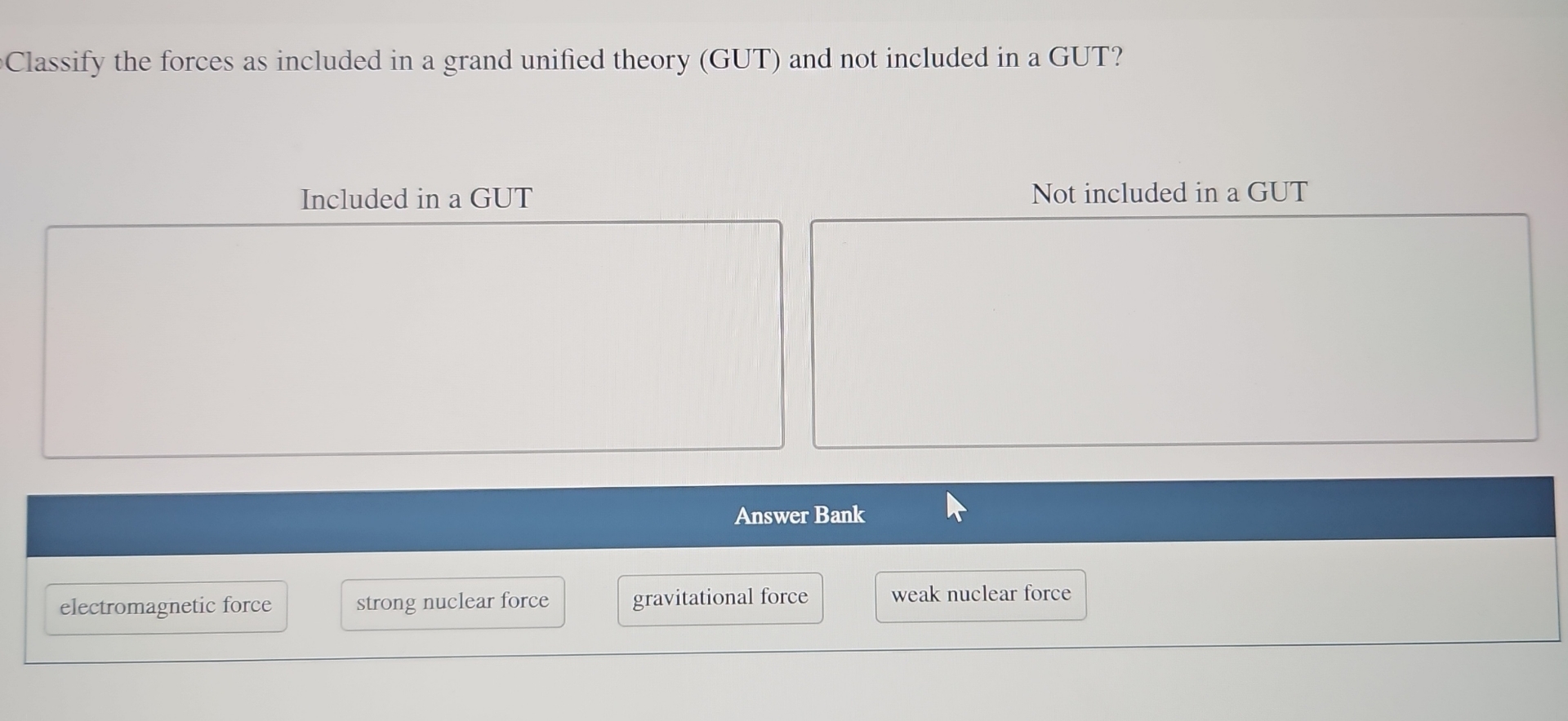 Solved Classify the forces as included in a grand unified | Chegg.com