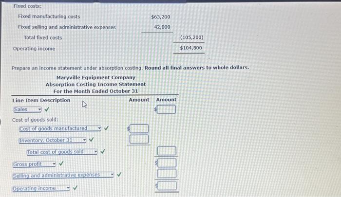 Solved Absorption Costing Income Statement On October 31, | Chegg.com