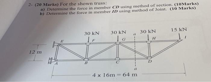 Solved 2- (20 Marks) For the shown truss: a) Determine the | Chegg.com