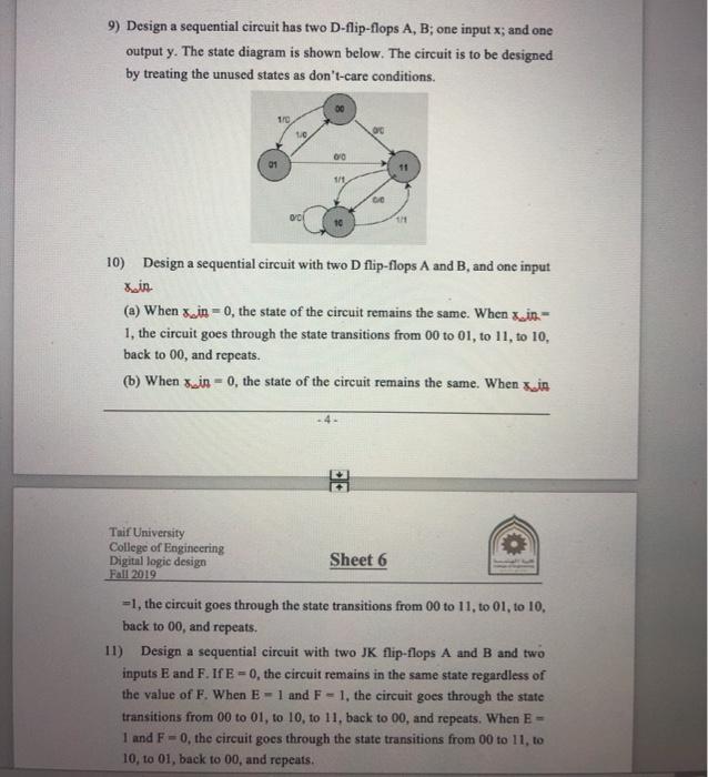 Solved 9) Design a sequential circuit has two D-flip-flops | Chegg.com
