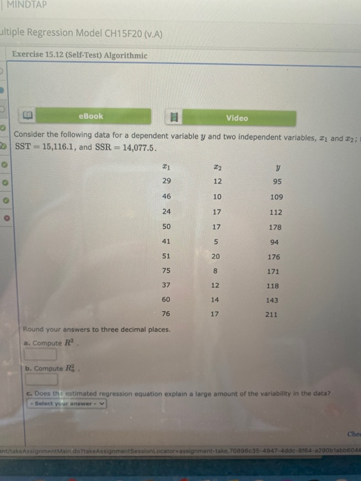 Solved MINDTAP Lltiple Regression Model CH15F20 (V.A) | Chegg.com